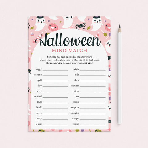 Teen Girl Halloween Party Icebreaker Game Mind Match Printable ...
