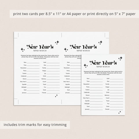 Fun New Year's Party Game Printable Mind Match | Instant Download ...
