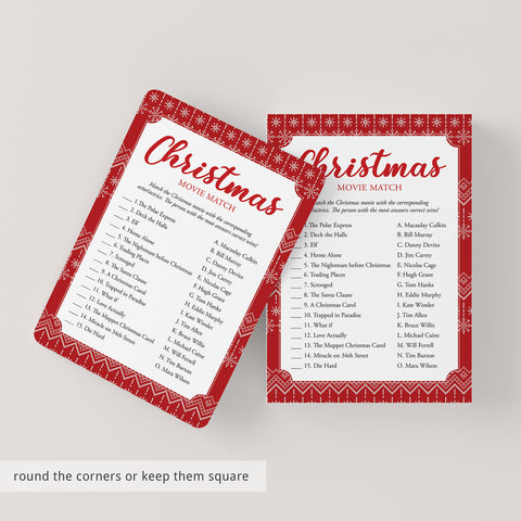 Christmas Movie Match with Answer Key Printable – LittleSizzle