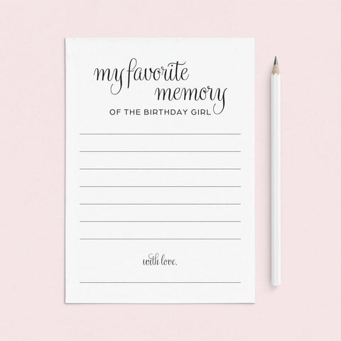 Share Your Favorite Memory Of The Birthday Girl Cards Printable ...