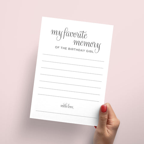 Share Your Favorite Memory Of The Birthday Girl Cards Printable ...