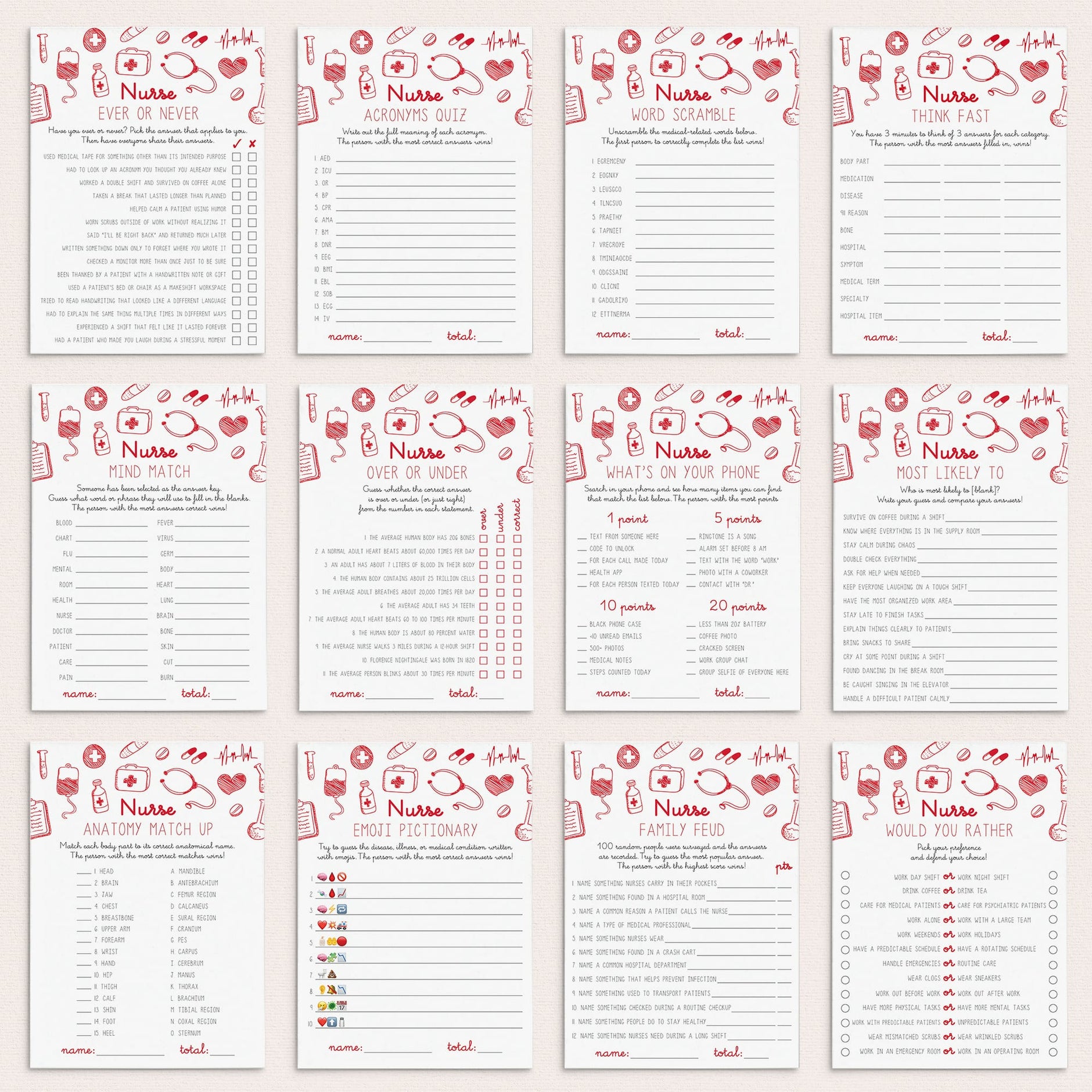Nurse Week Games Printable | Fun Nurses Week Activities – LittleSizzle