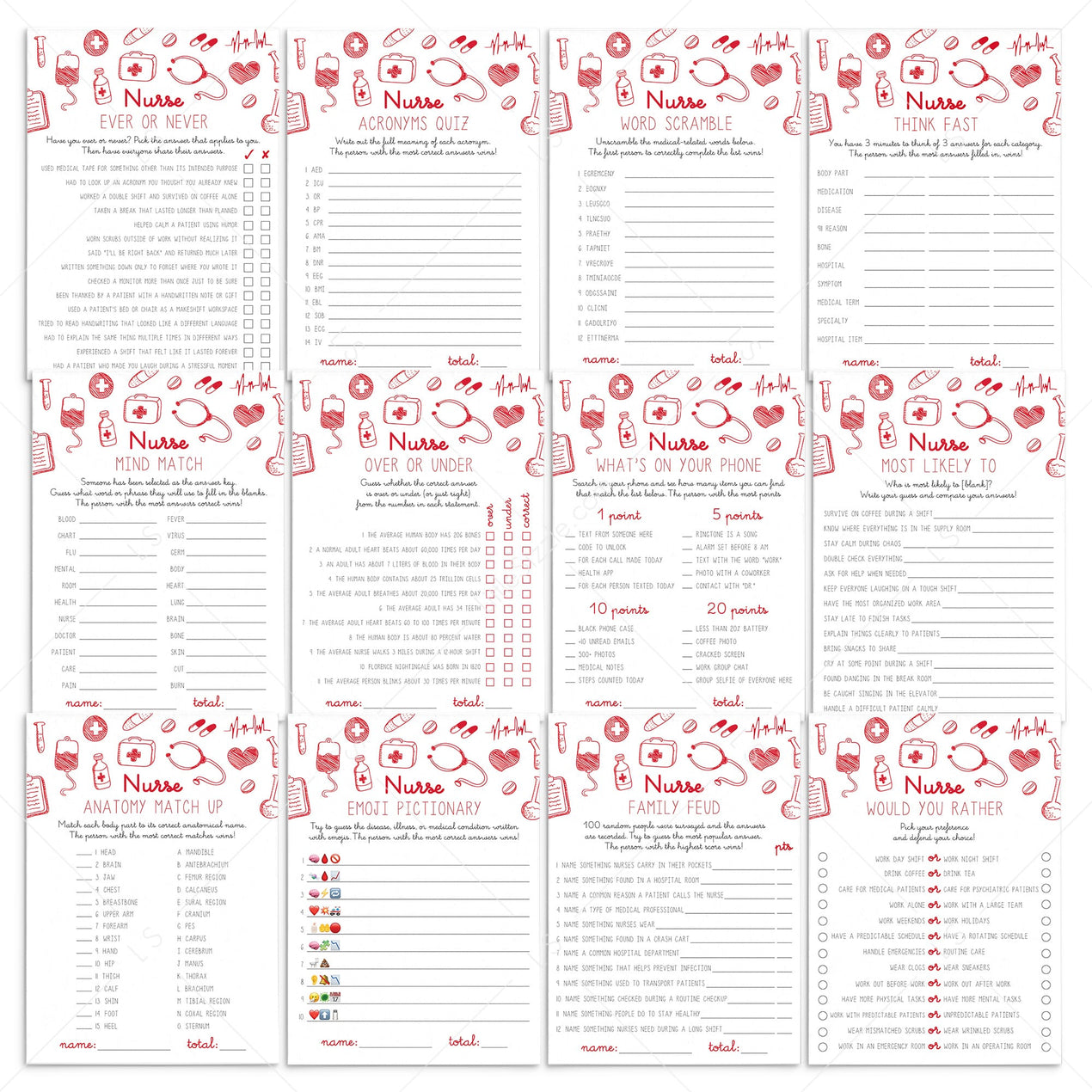 Nurse Week Games Printable | Fun Nurses Week Activities – LittleSizzle