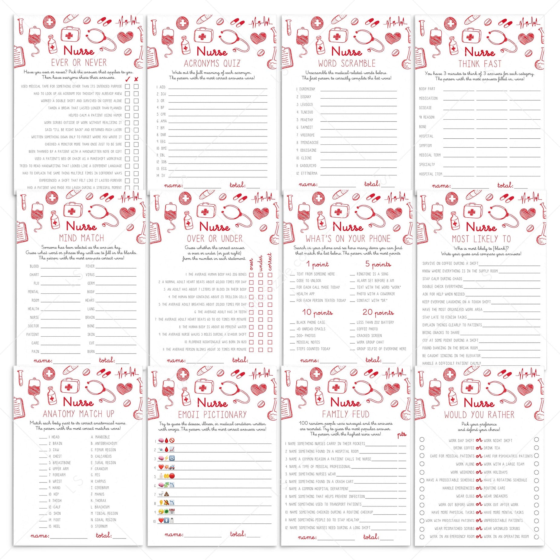 Nurse Week Games Printable | Fun Nurses Week Activities – LittleSizzle