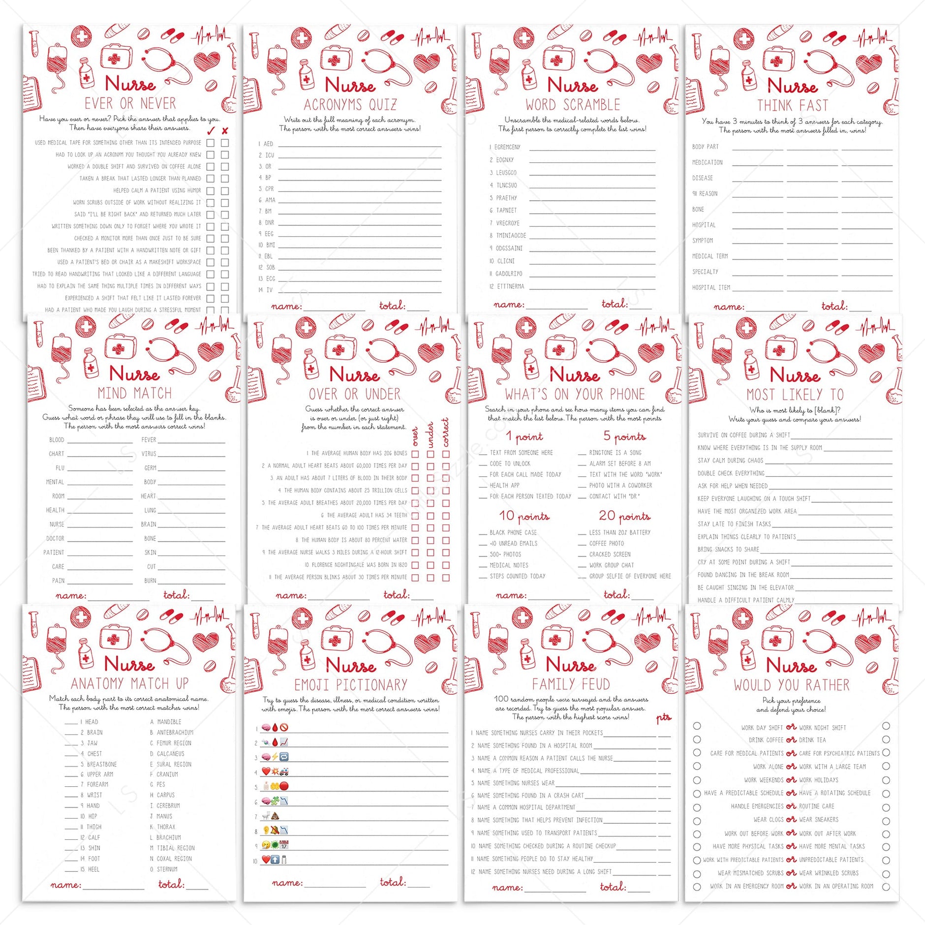 Nurse Week Games Printable | Fun Nurses Week Activities – LittleSizzle
