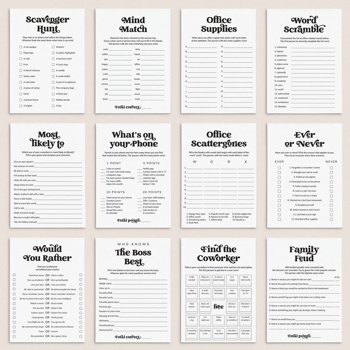 Printable Games for the Office | Office Party Ideas | Work Party Games ...