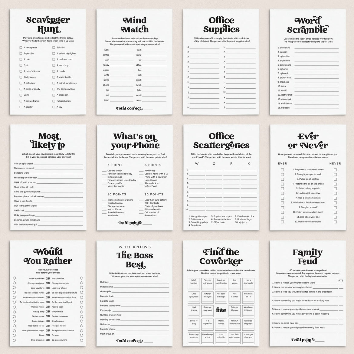 Printable Games for the Office | Office Party Ideas | Work Party Games ...