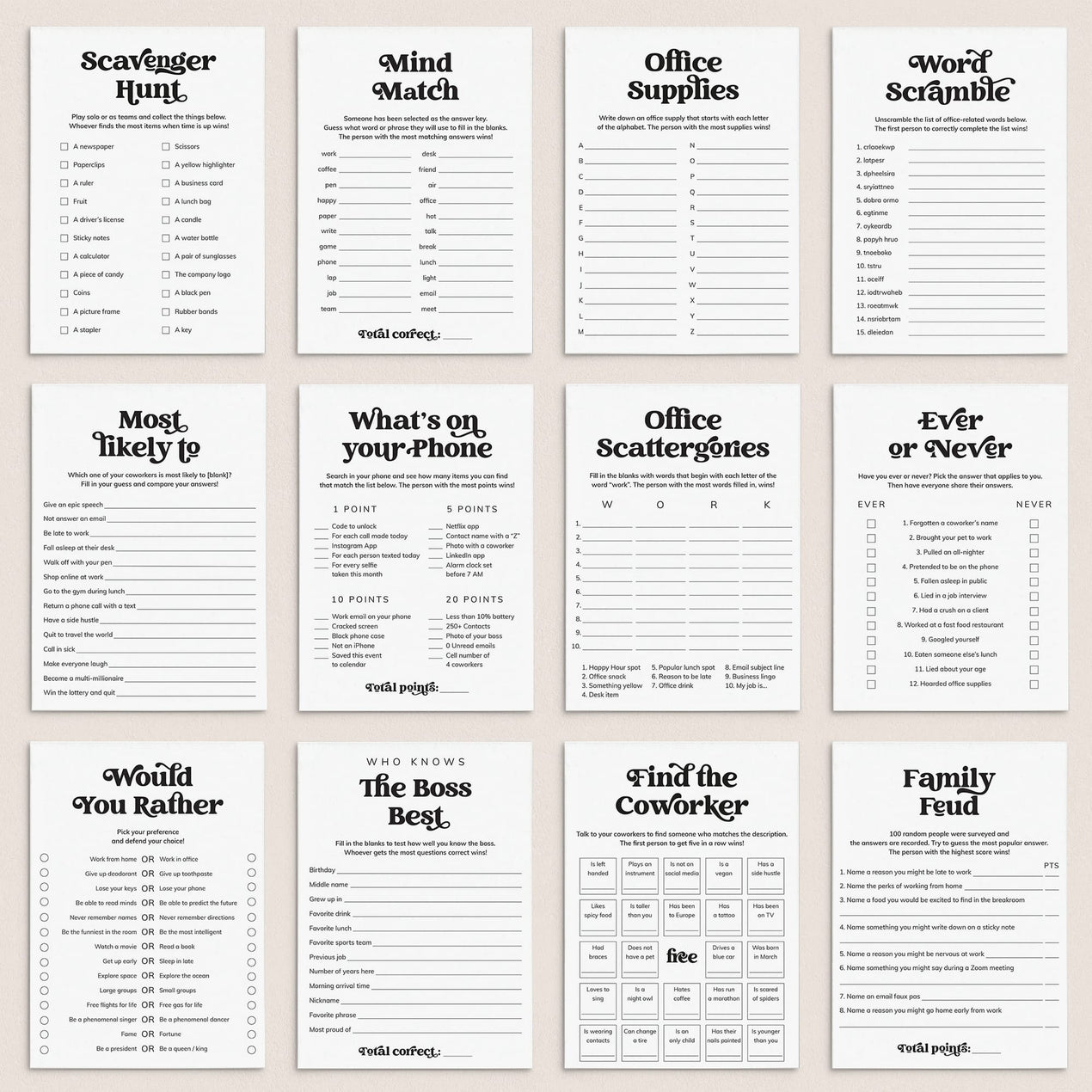 Printable Games for the Office | Office Party Ideas | Work Party Games ...