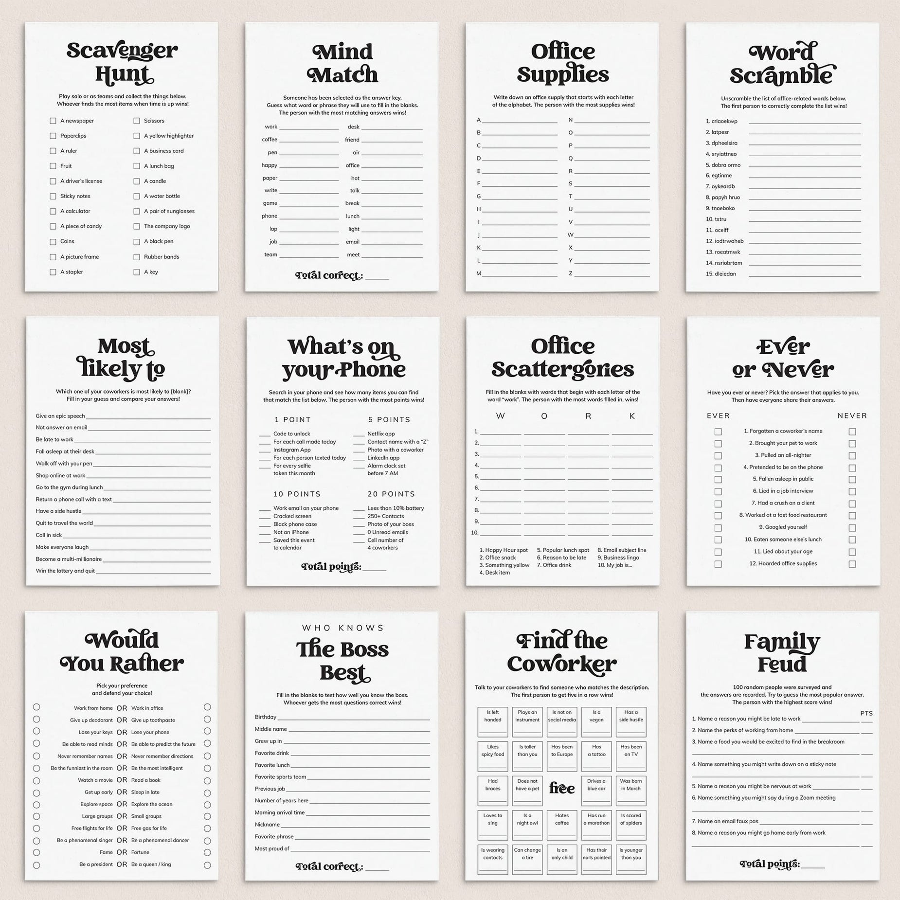 Printable Games for the Office | Office Party Ideas | Work Party Games ...