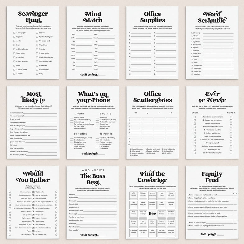 Printable Games for the Office | Office Party Ideas | Work Party Games ...