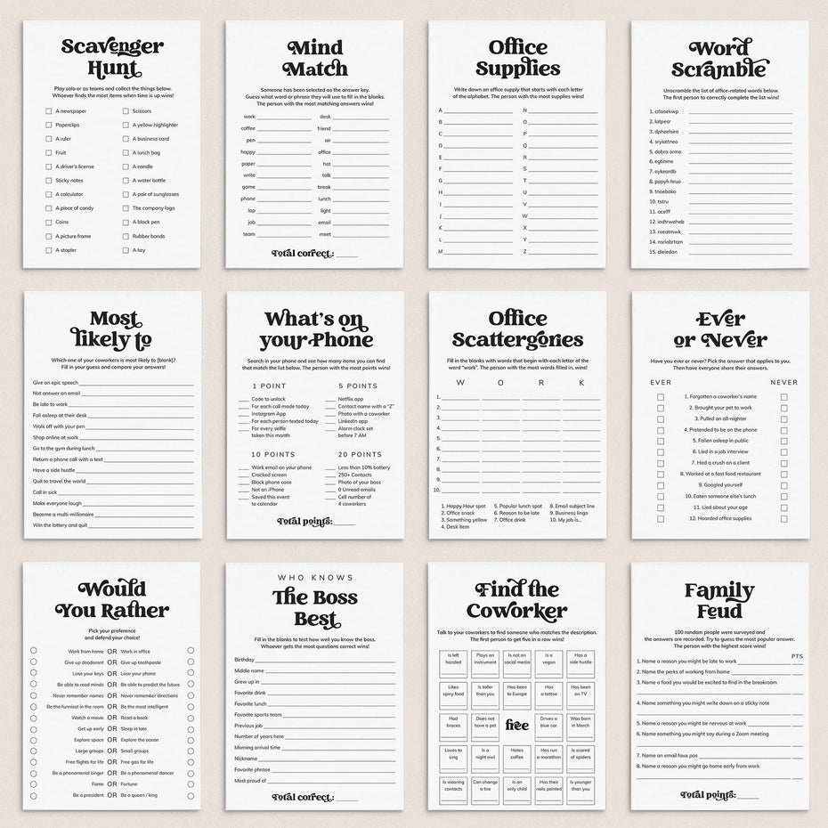 Printable Games for the Office | Office Party Ideas | Work Party Games ...