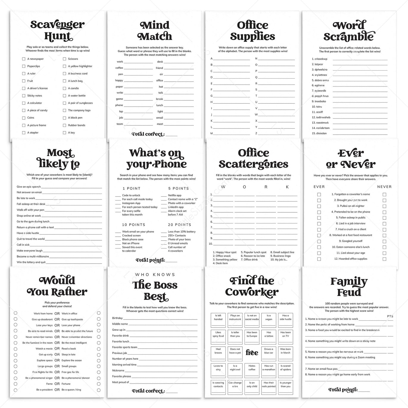 Printable Games for the Office | Office Party Ideas | Work Party Games ...