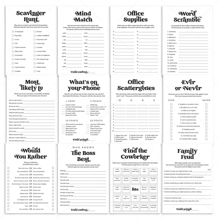 Printable Games for the Office | Office Party Ideas | Work Party Games ...
