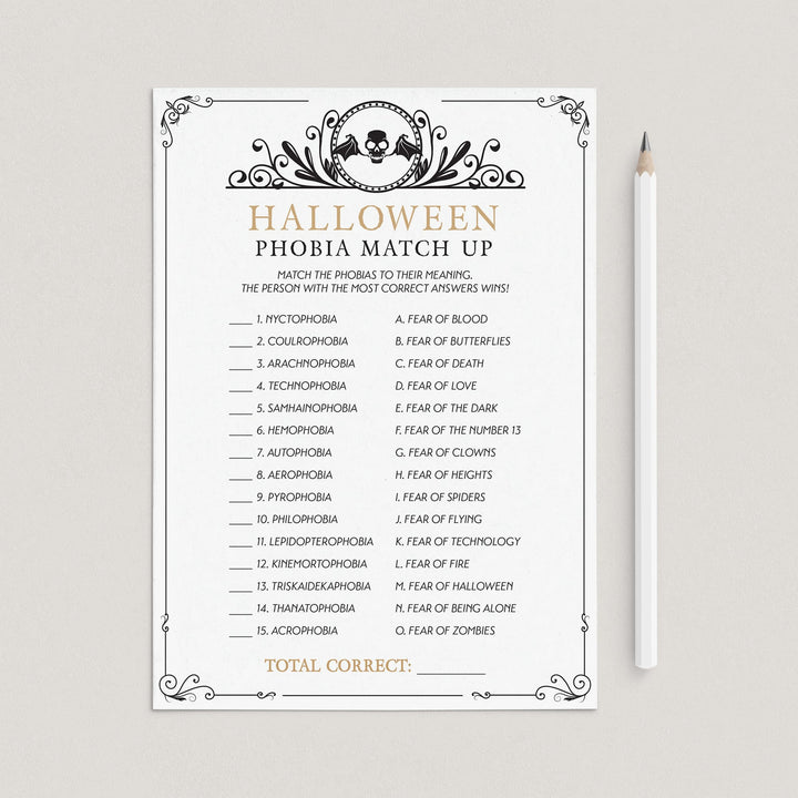 Halloween Phobia Match Up with Answer Key Printables – LittleSizzle