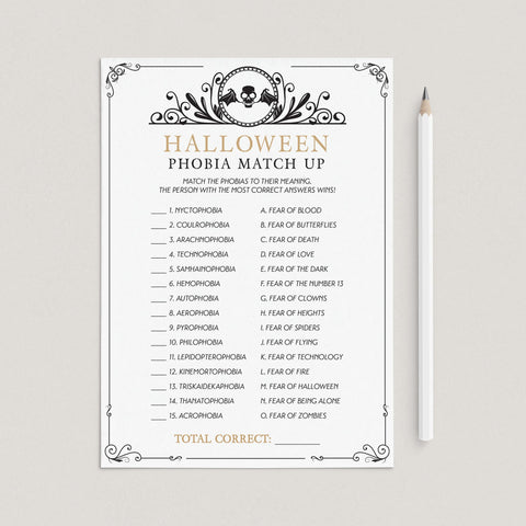 Match That Phobia Halloween Quiz with Answers Printable – LittleSizzle