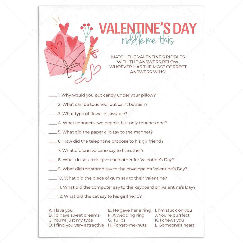 Valentine's Day Riddle Me This With Answers Printable | Instant ...