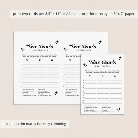 Black & White New Year's Game Scattergories Printable – LittleSizzle