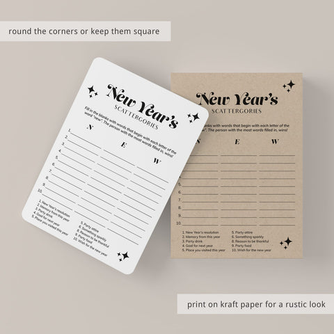 Black & White New Year's Game Scattergories Printable – LittleSizzle