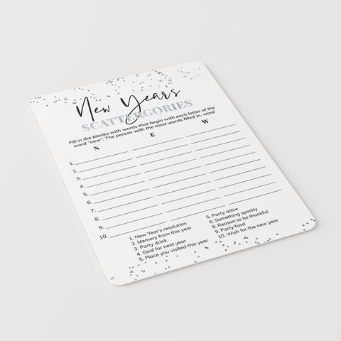 Silver New Year Game Scattergories Printable | Instant Download ...