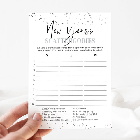 Silver New Year Game Scattergories Printable | Instant Download ...
