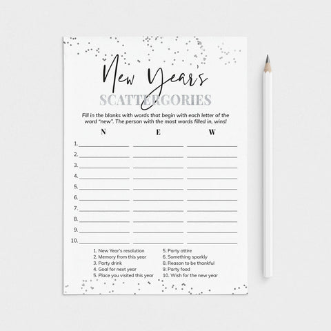 Silver New Year Game Scattergories Printable | Instant Download ...