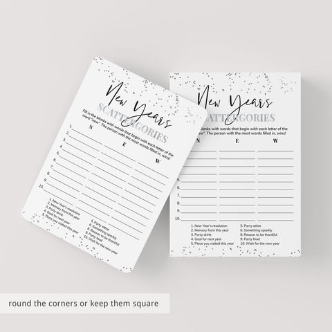 Silver New Year Game Scattergories Printable | Instant Download ...