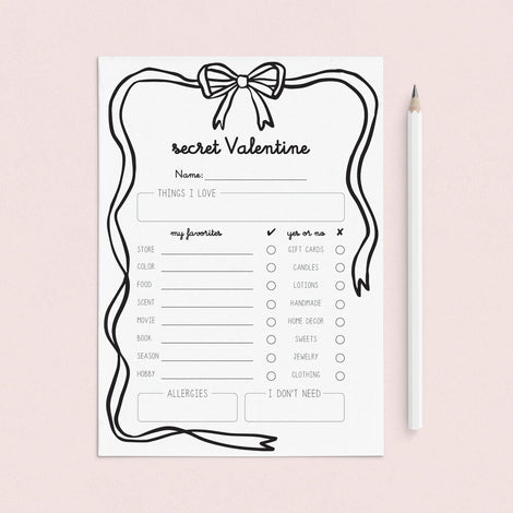 Secret Valentine Questionnaire Printables | Valentine Gift Exchange ...
