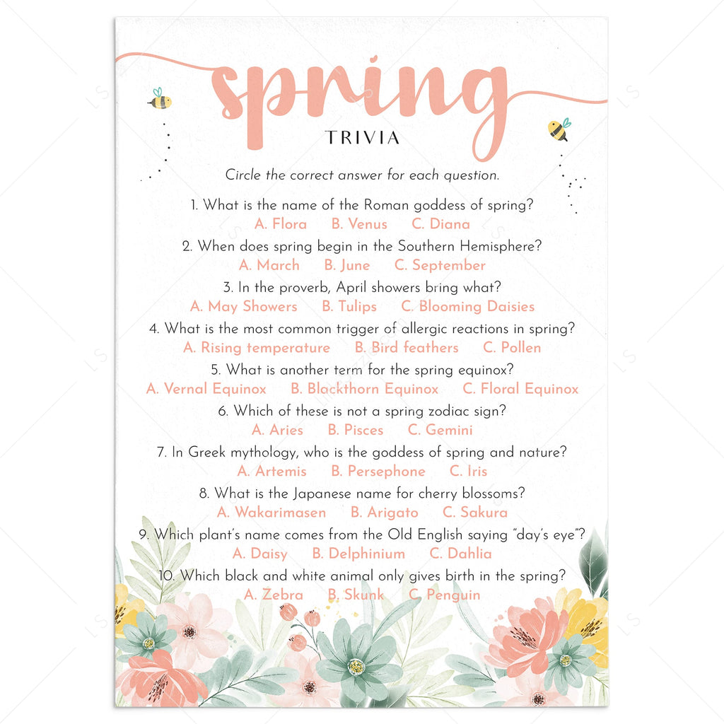 Spring Trivia Questions and Answers Printable | Springtime Quiz ...