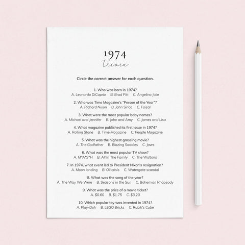1974 Quiz and Answers Printable | All About The Year 1974 Trivia ...