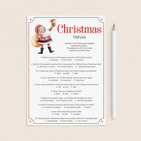 Christmas Multiple Choice Trivia with Answers Printable – LittleSizzle