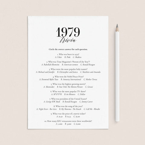1979 Fun Facts Quiz with Answers Printable | 1979 Pop Culture Trivia ...