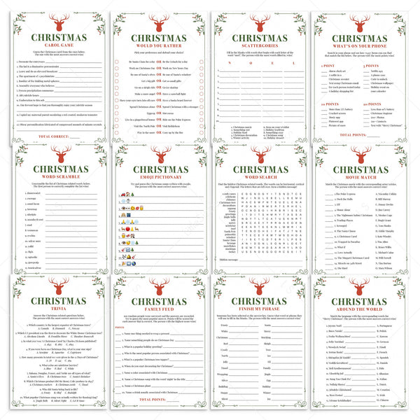 Vintage Christmas Theme Party Game Bundle Printable | Instant Download ...