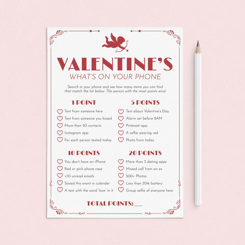 Valentine Game What's On Your Phone Printable | Valentines Day Games ...