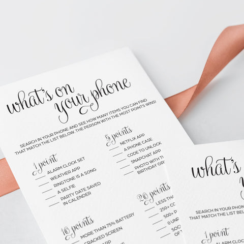 Funny Birthday Game What's On Your Phone Printable | Black & White ...