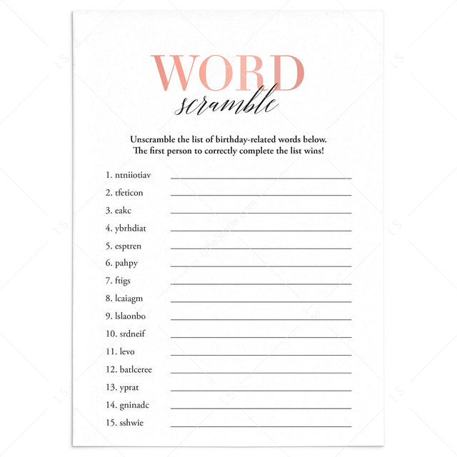 Birthday Word Scramble Games Printable | Birthday Game For All Ages ...