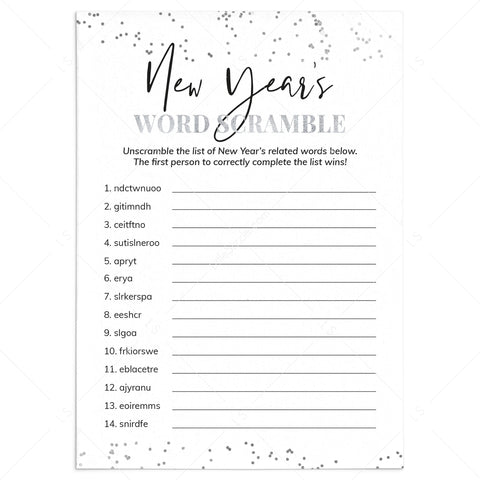 New Year's Word Scramble with Answer Key Printable | Download ...