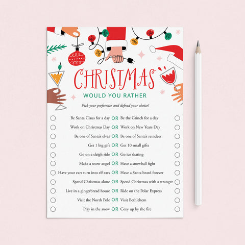 Funny Adult Christmas Party Game Would You Rather Printable – LittleSizzle