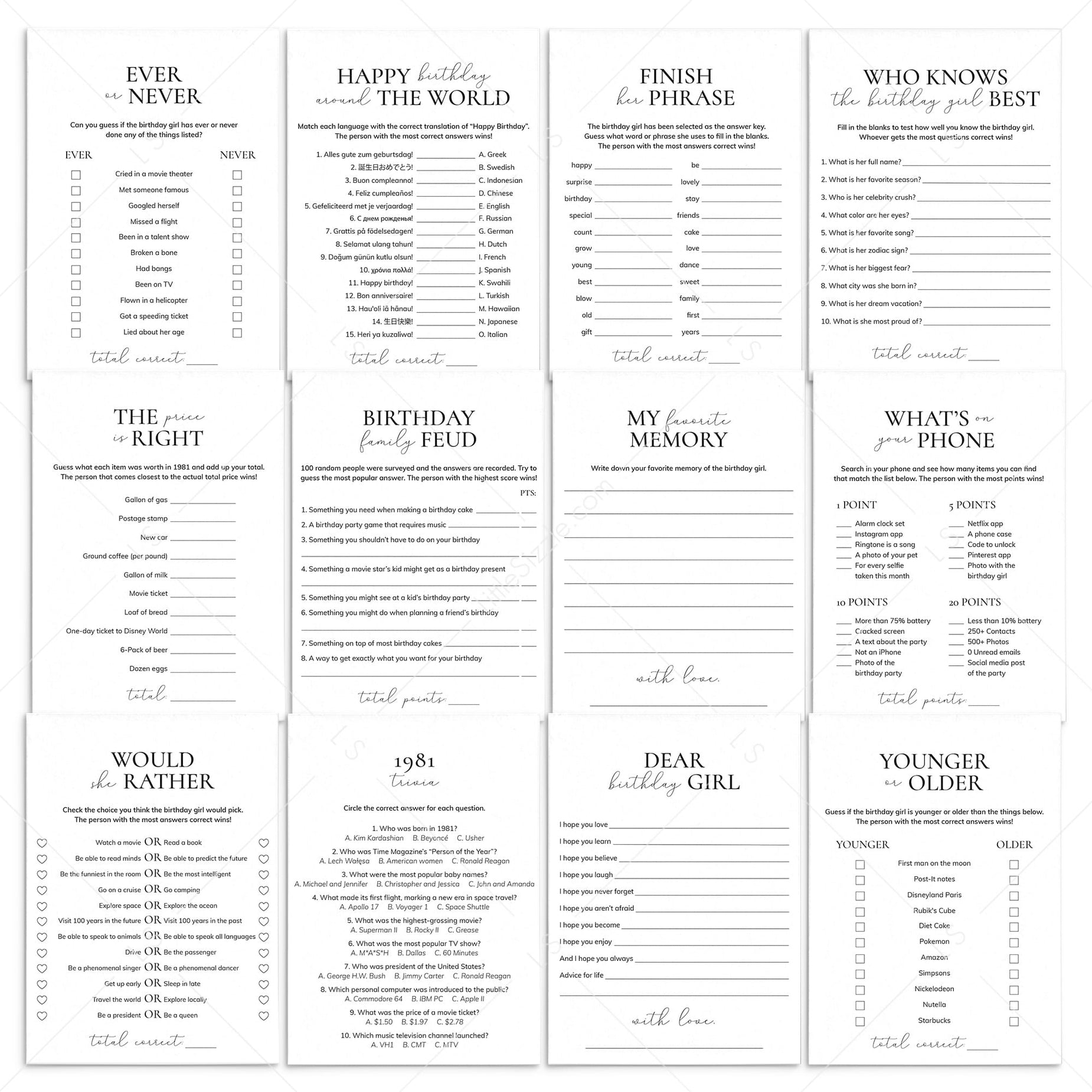 45th Birthday Party Games for Her Printable | 45th Birthday Ideas ...
