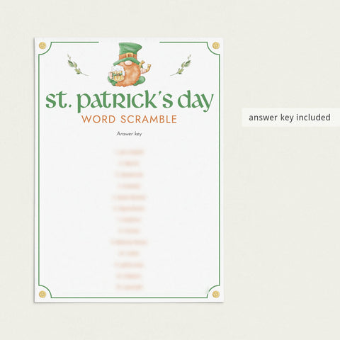St Patricks Day Word Scramble with Answer Key Printable – LittleSizzle