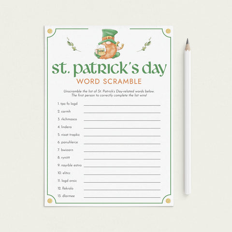 St Patricks Day Word Scramble with Answer Key Printable – LittleSizzle
