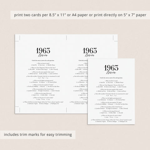 1963 Fun Facts Quiz with Answers Printable | 1963 Pop Culture Trivia ...