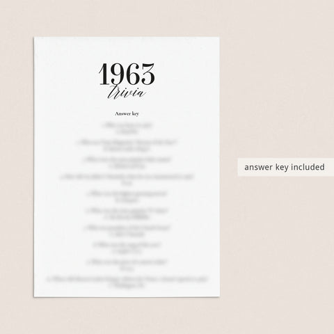1963 Fun Facts Quiz with Answers Printable | 1963 Pop Culture Trivia ...