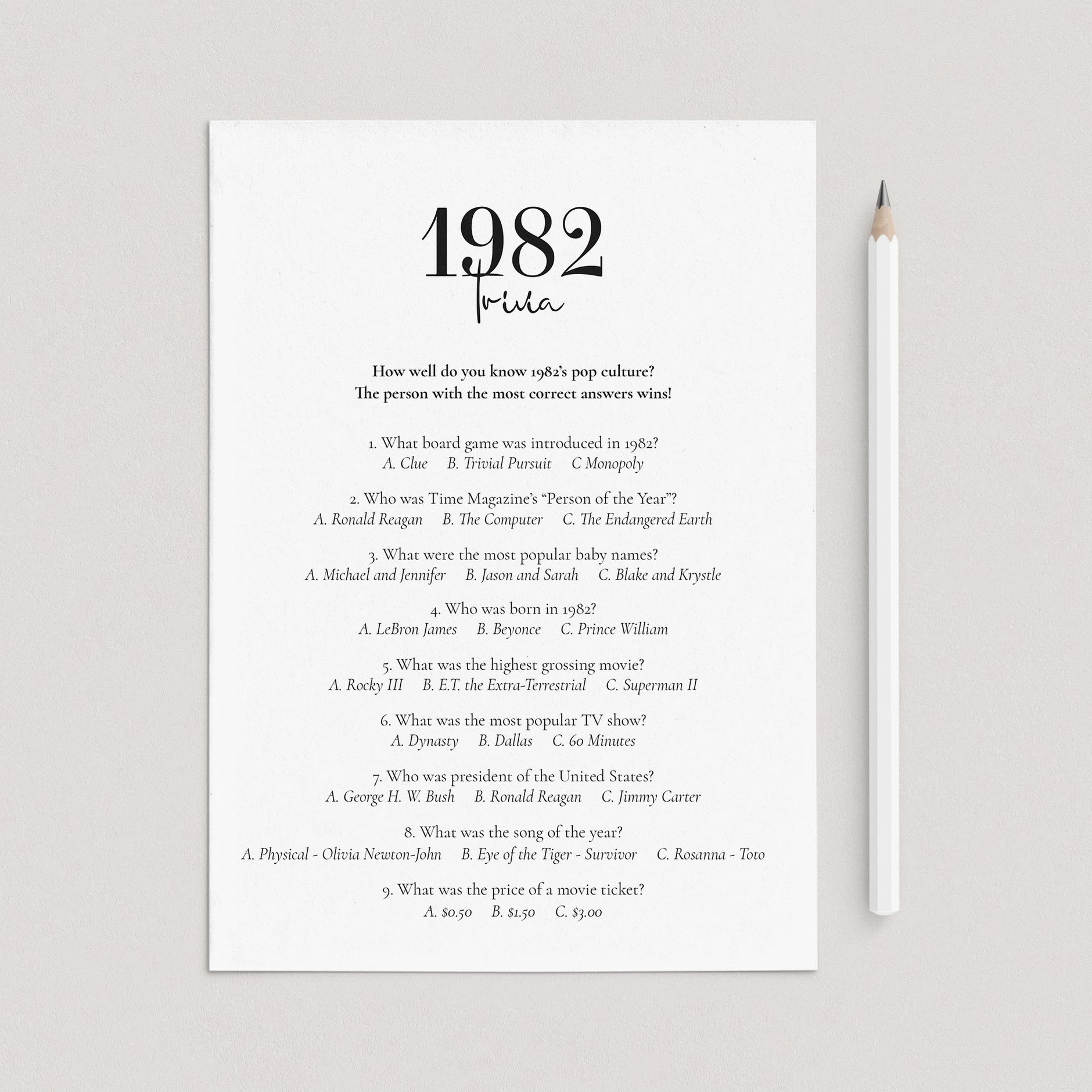 Pop Culture Trivia Games Printable 1953 | 1963 | 1973 | 1983 | 1993 ...