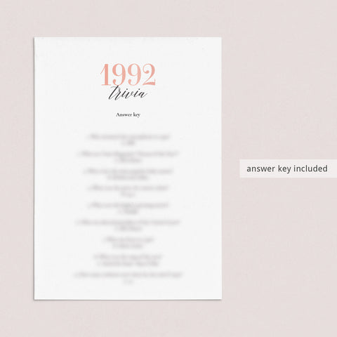 1992 Trivia Game with Answers Printable | Instant Download – LittleSizzle
