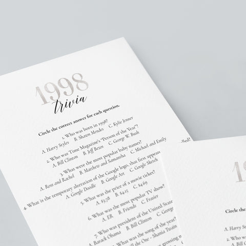 Silver 1998 Trivia Quiz with Answers Printable | Instant Download ...