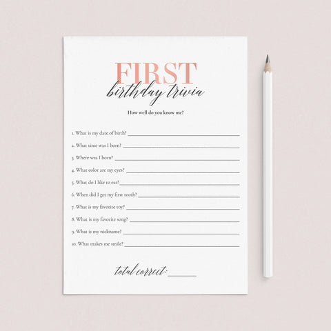First Birthday Trivia How Well Do You Know The Birthday Girl Printable ...
