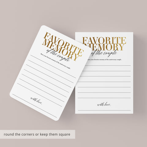 My Favorite Memory of the Anniversary Couple Printable | Golden Wedding ...