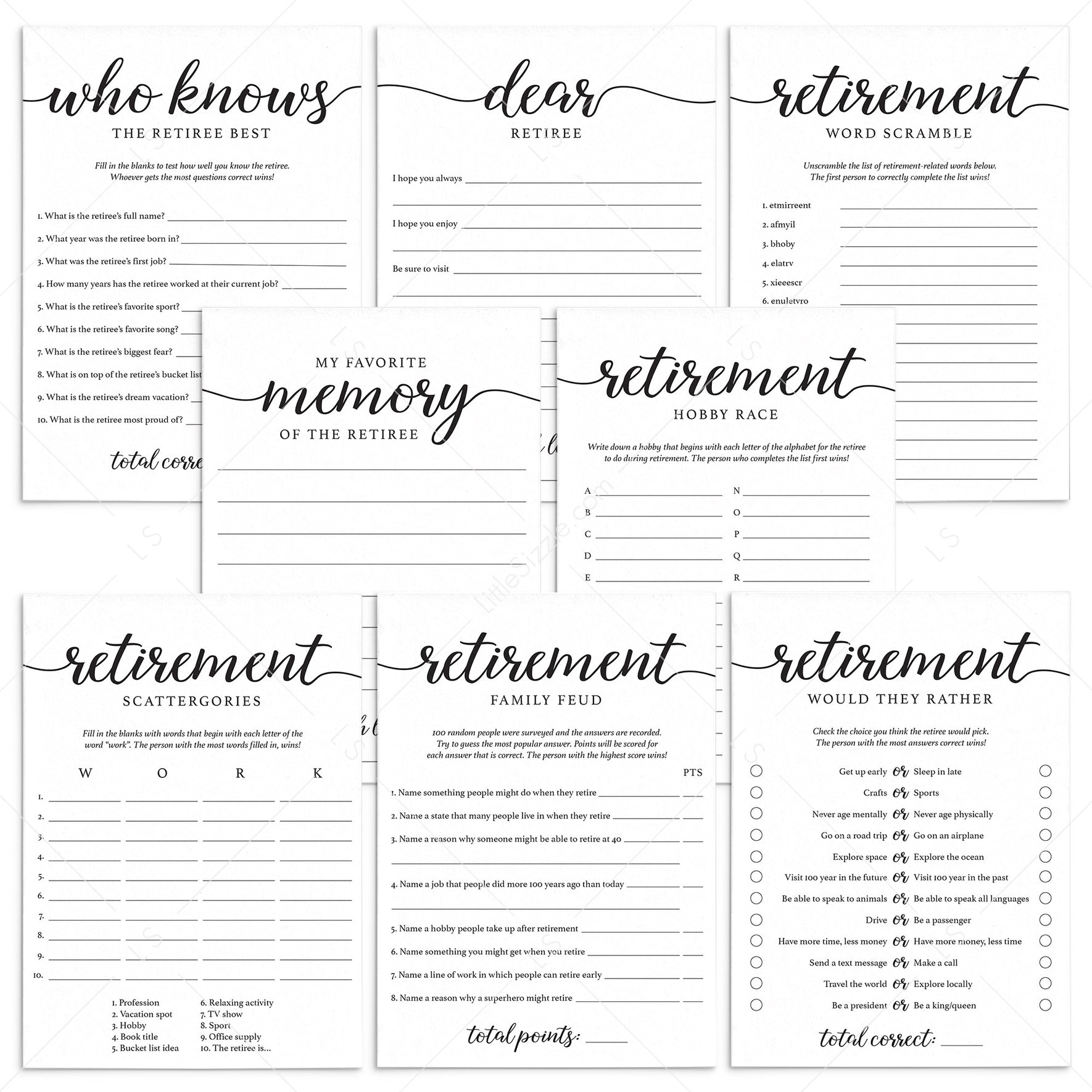 Printable Retirement Party Games for Her and Him – LittleSizzle