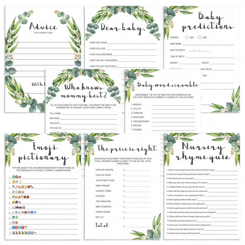 8 Virtual Baby Shower Games Greenery | Instant Download – LittleSizzle