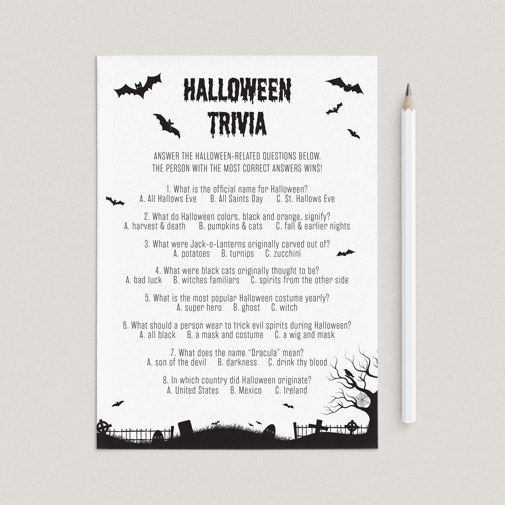 Halloween Trivia with Answers Printables | Halloween Quiz Cards ...